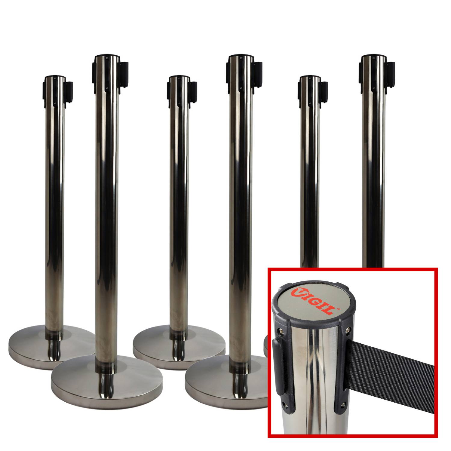 Belt Barriers Silver & Black - Pack of 6 > Retractable Barriers