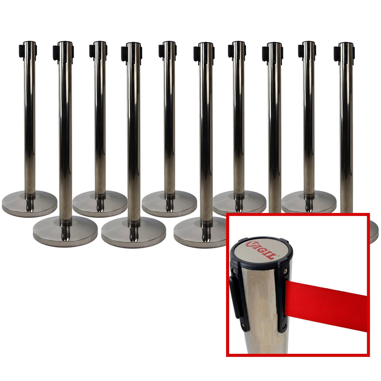 Retractable Barriers - Pack of 10 > Barrier Posts