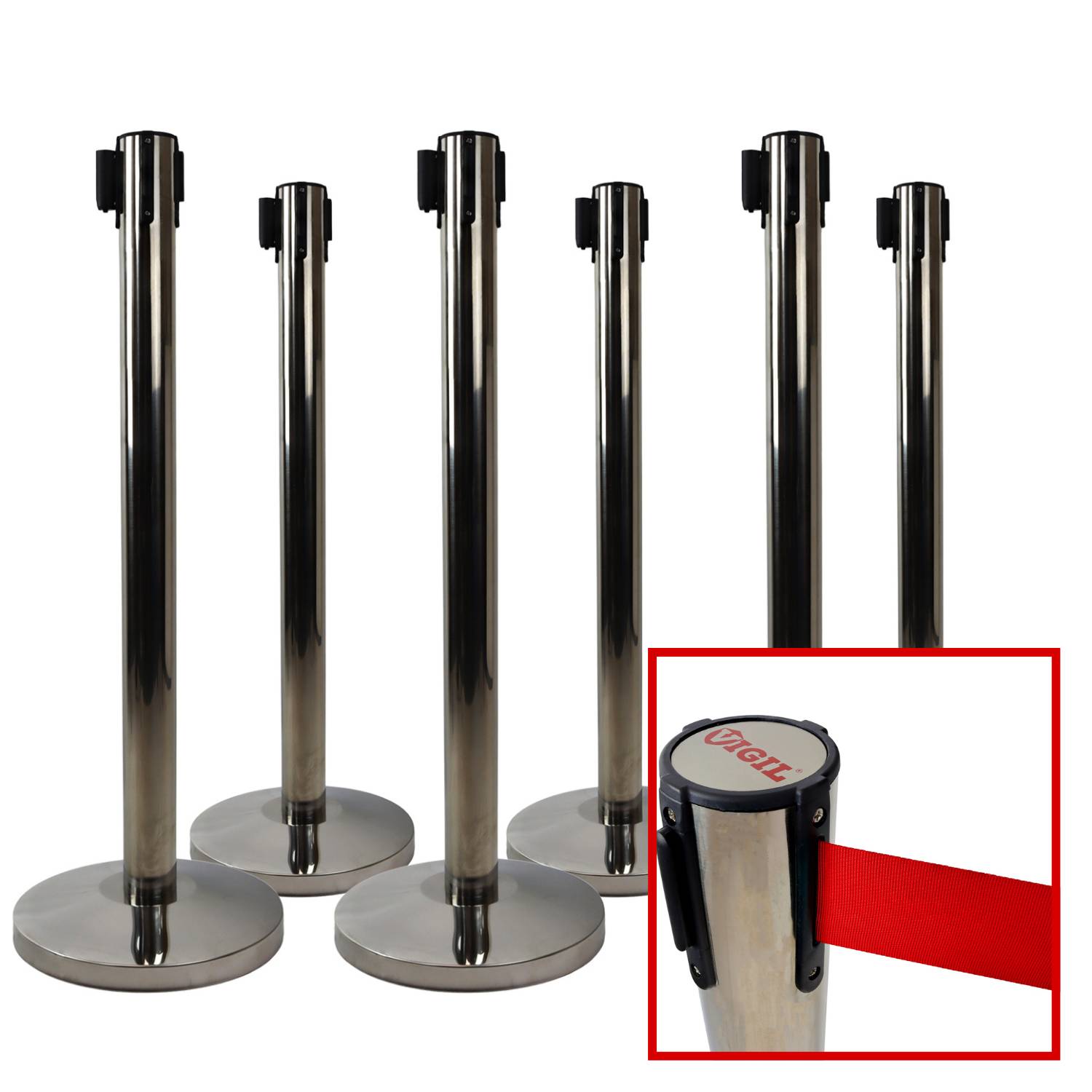 Belt Barriers - Silver and Red - Pack of 6 > Barrier Posts